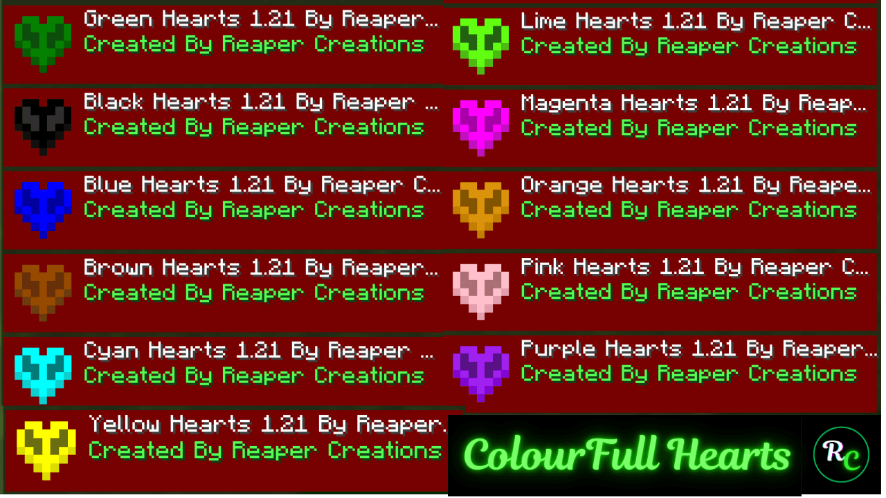 Colour Hearts 1.21 By Reaper Creations Resource Pack by Reaper Creations for Minecraft 1.21